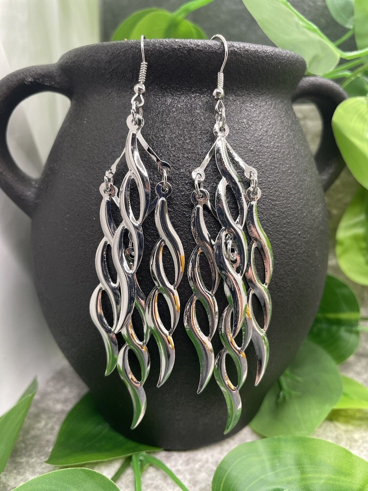 4” Earring Set Silver-tone Exaggerated Dangle Drop New Free Ship A3648 ...