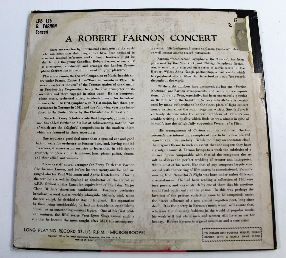 Robert Farnon - Robert Farnon Concert - 10" LP - London Records LPB.126 ...