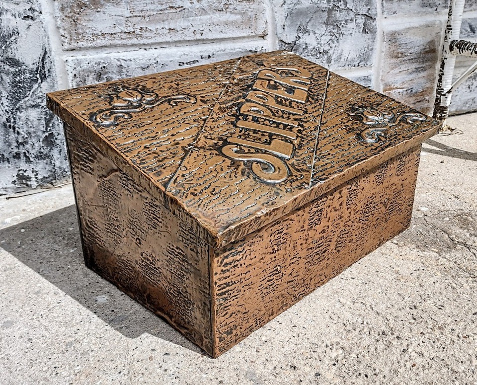 Antique Arts & Crafts Hammered Tooled Copper Slippers Storage Box | eBay