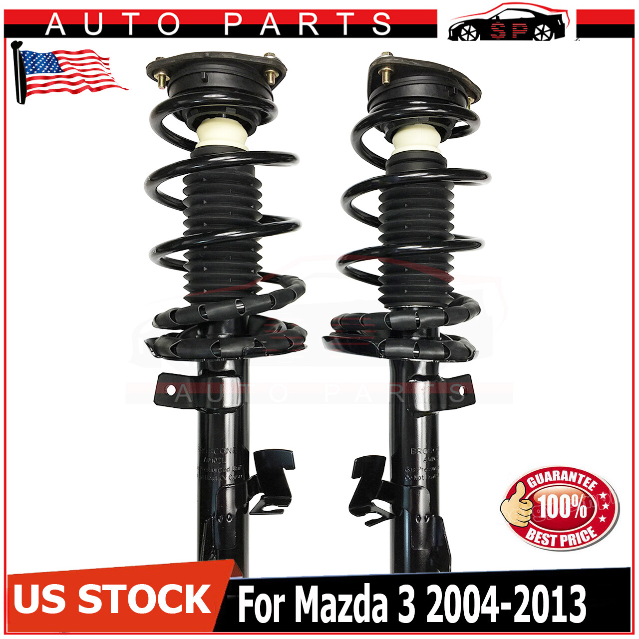 Pair (2) Front Struts w/ Coil Spring for 2004 - 2008 2009 2010 Mazda 3 ...