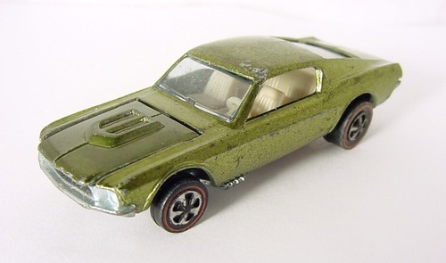 1960s HOT WHEELS REDLINE CUSTOM MUSTANG OLIVE w WHITE INTERIOR DIECAST ...