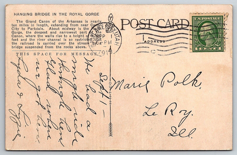 Original Old Vintage Antique Postcard Hanging Train Bridge Royal Gorge ...