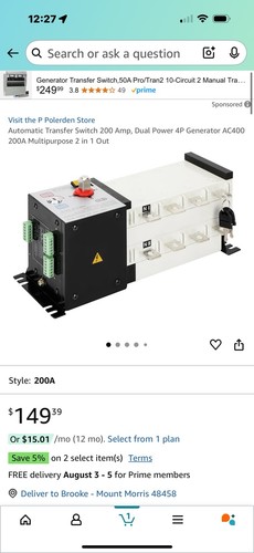 Automatic Transfer Switch 200 Amp, Dual Power 4P Generator AC400 | eBay