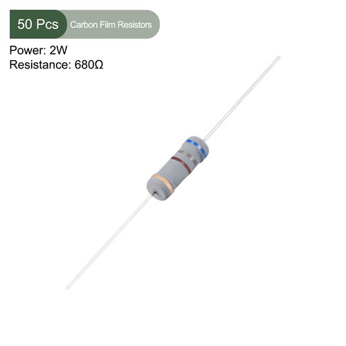50 PCS Carbon Film Resistors, 2W 680 Ohm Resistor(4 Color Band, 2.46x0 ...
