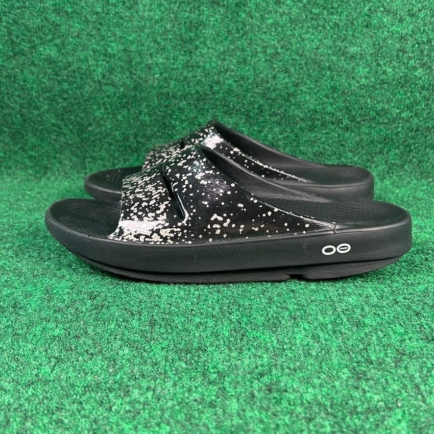Oofos Ooahh Luxe Slides Recovery Sandals Champagne Pop Black Womens 10 ...
