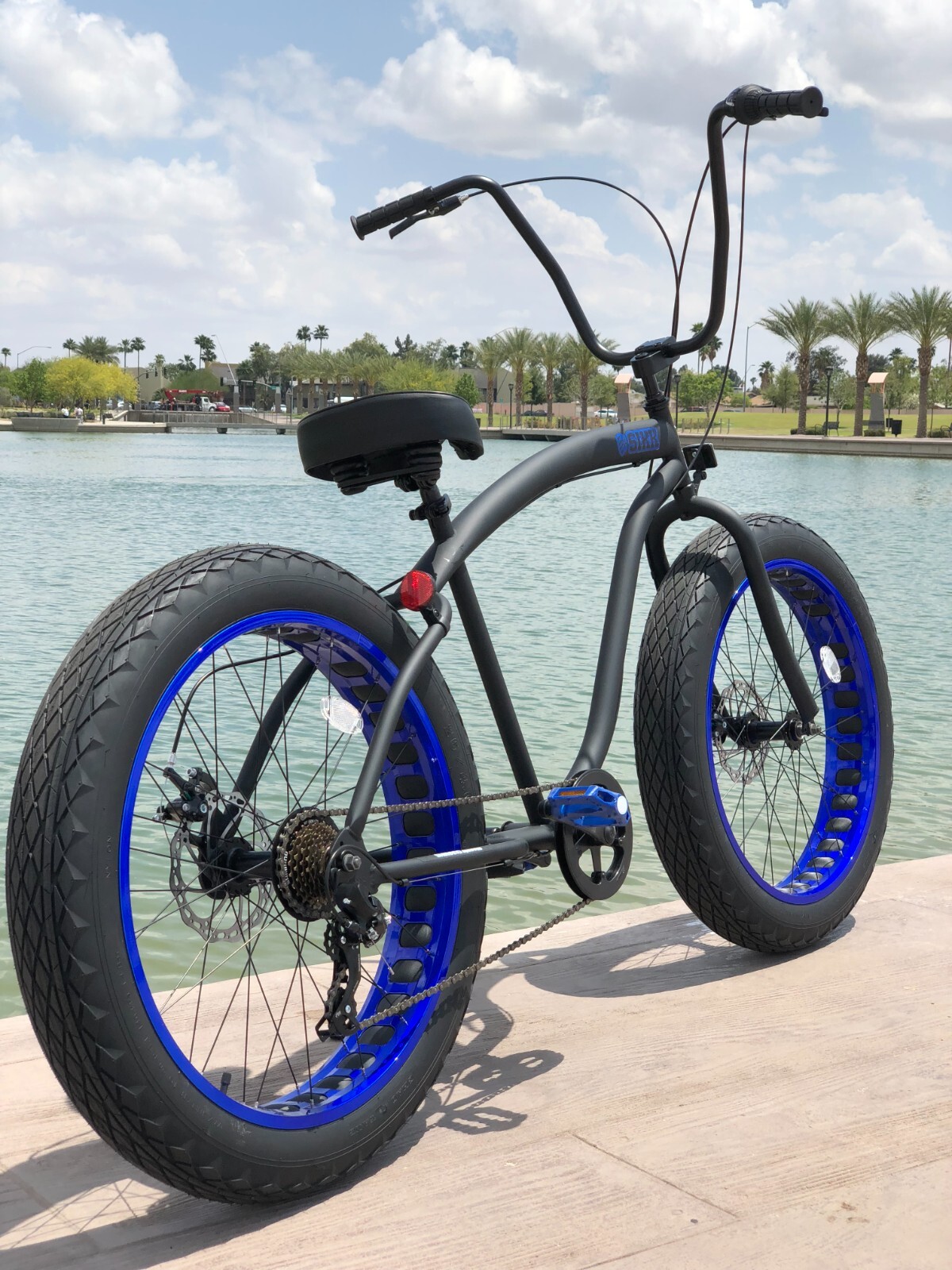 MENS SIKK UFO 7 SPEED FAT TIRE BEACH CRUISER BICYCLE BLACK FRAME BLUE ...