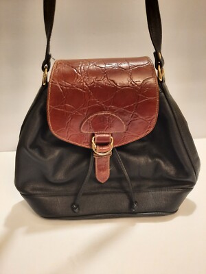Vintage Partners Mervyns Black Leather Bucket Bag with Flap Crossbody ...