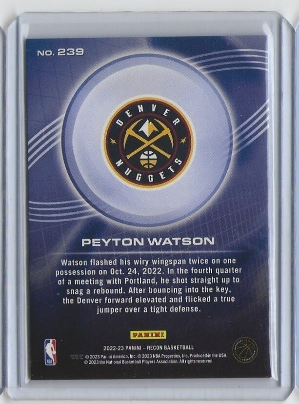 Payton Watson 2022-23 Recon Holo Red Rookie #183/199 #239 Denver ...