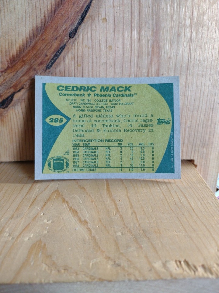 1989 Topps NFL: #285 CEDRIC MACK. PHOENIX CARDNALS. . . FT5 | eBay