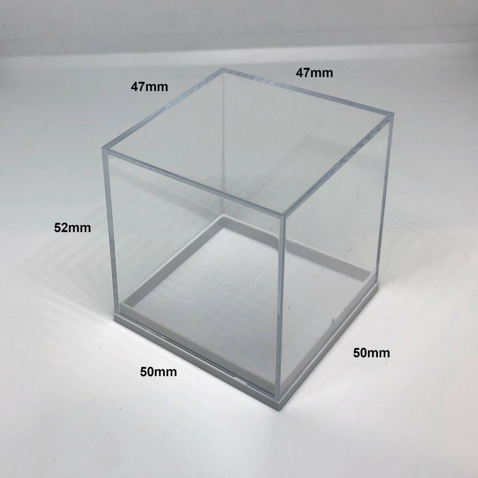 CLEAR CUBE BOX 50mm 5cm Plastic Square Case Shop Display RETAIL Stand ...