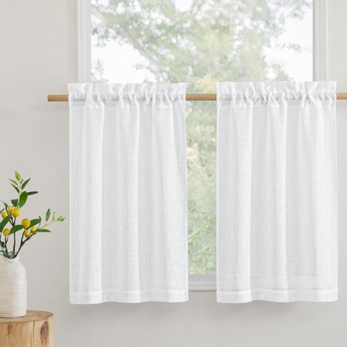 Cafe Curtains 24 inches Length, Linen Sheer Short Curtains for Small ...