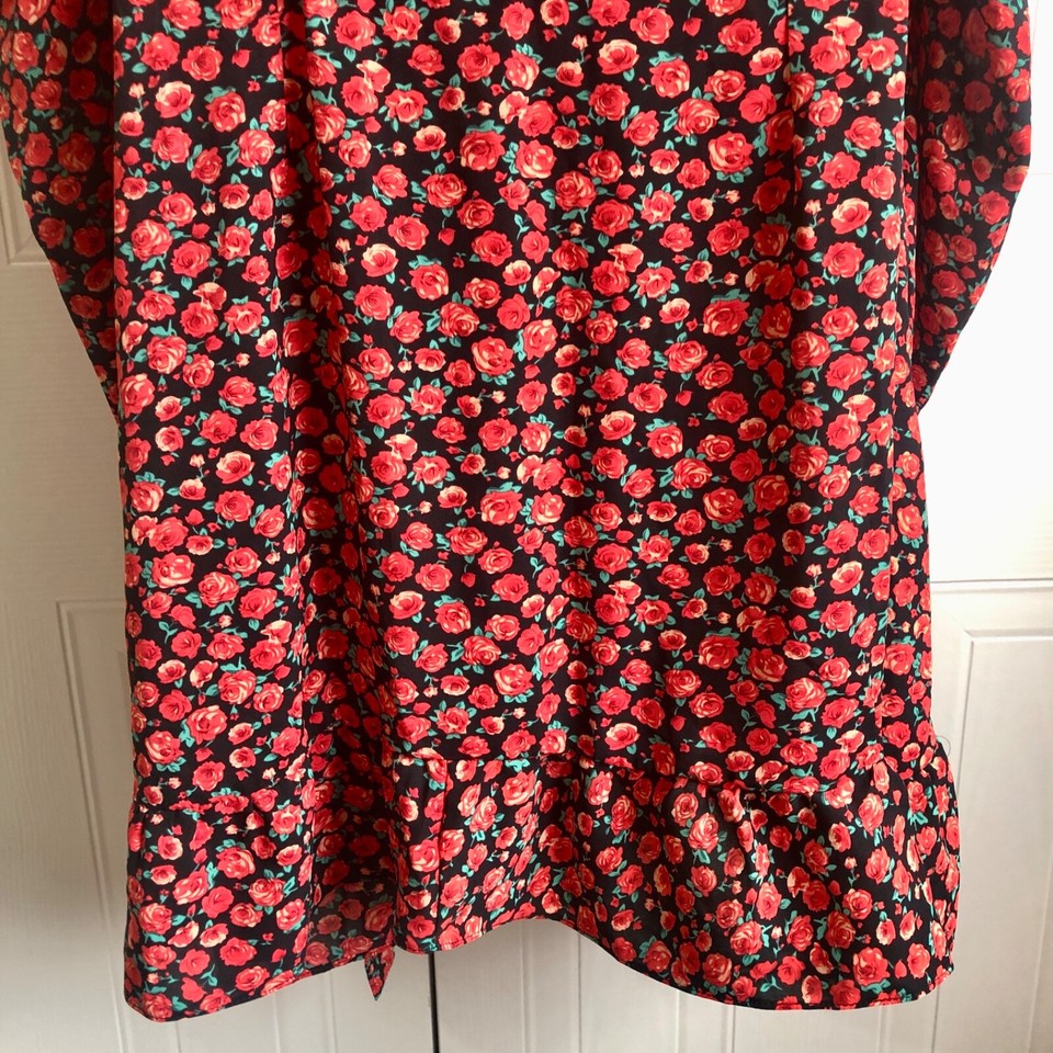 Missguided Red & Black Rose Floral Ruffle Hem Mini Wrap Tea Dress Size ...