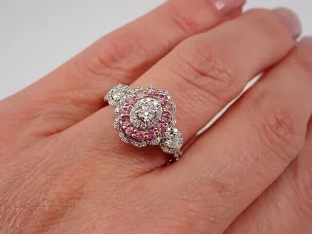 3Ct Round Lab Created Pink Sapphire & Diamond Cluster Ring 14K White ...