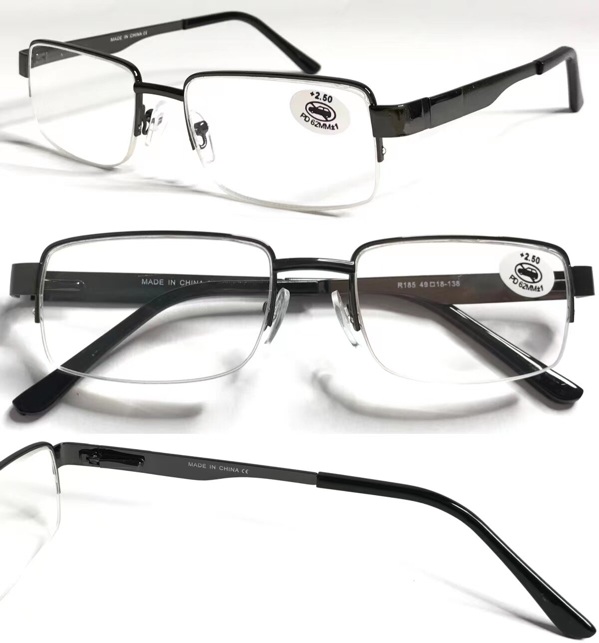 Mens Classic Metal Semi Rimless Reading Glasses/Smart Designed Spring ...