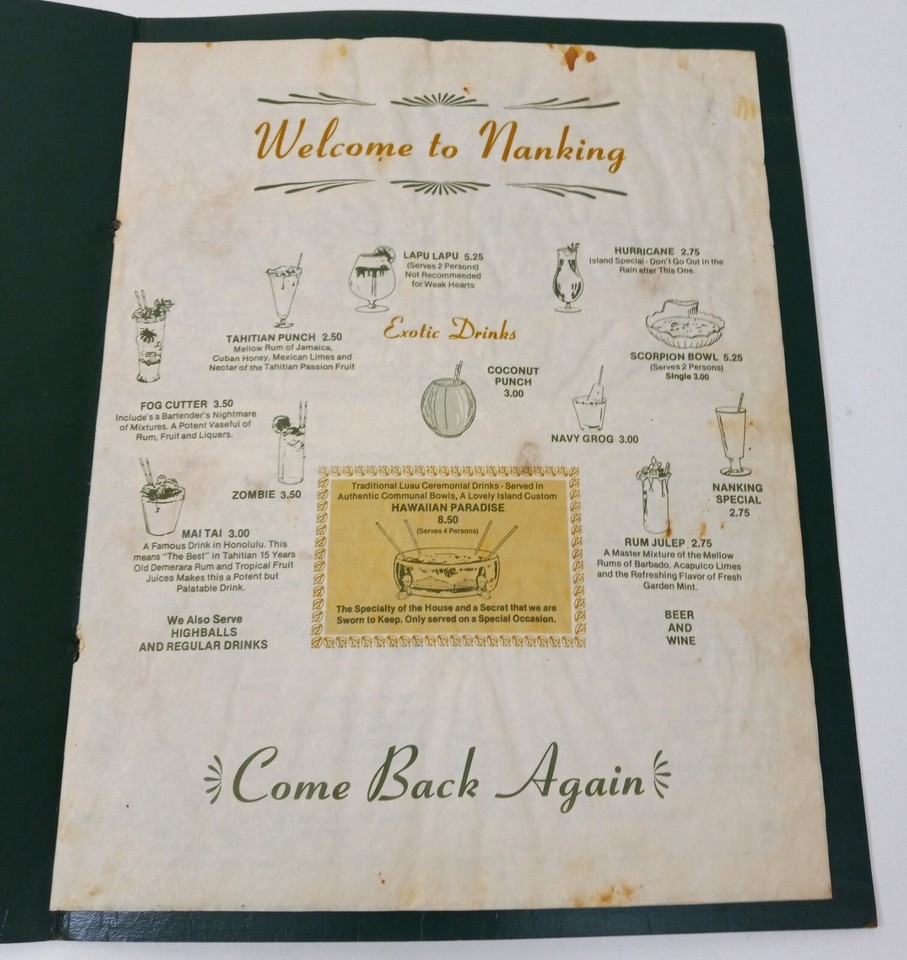 Original NANKING Tiki Cocktails Chinese Restaurant Menu Anaheim Ca Los ...