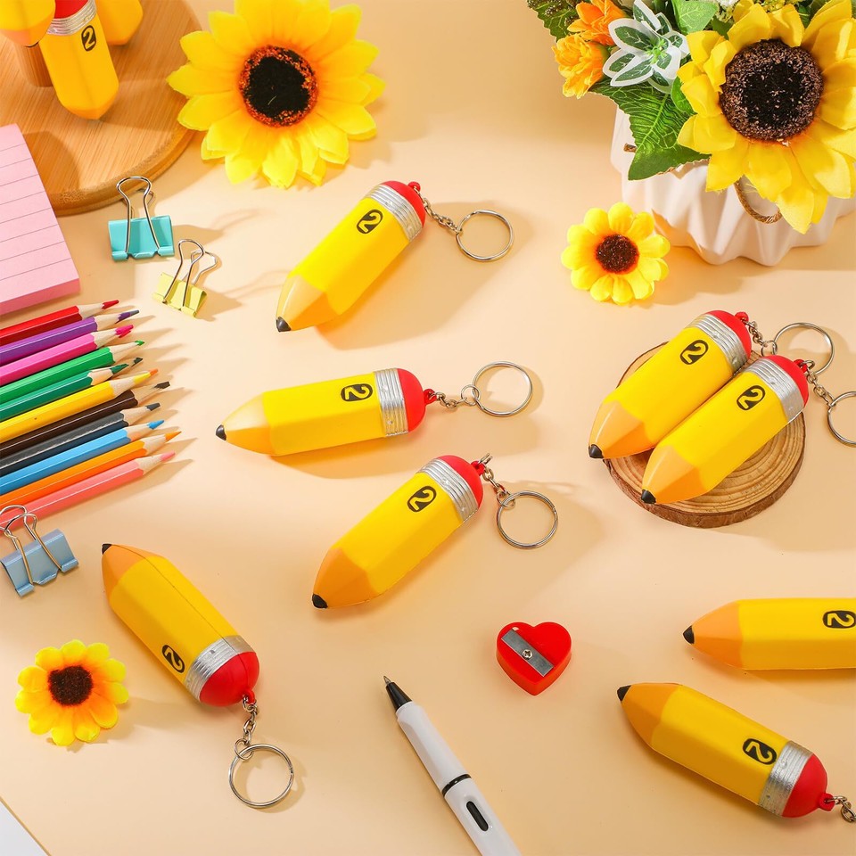 Huquary 25 Pcs Teacher Pencil Keychains Foam Squeeze Back to School ...