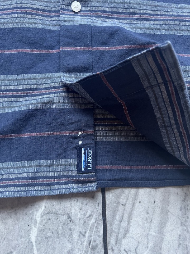 L.L. Bean Men’s Striped Navy/Red/Gray Short Sleeve Button Up Shirt W ...