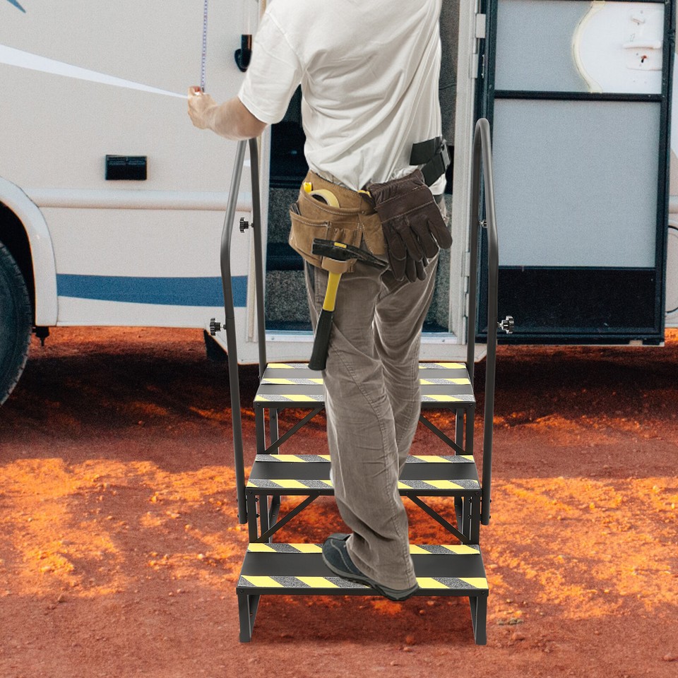 3 Steps RV Steps with Handrail for Travel Camper Trailers Black Q235 ...