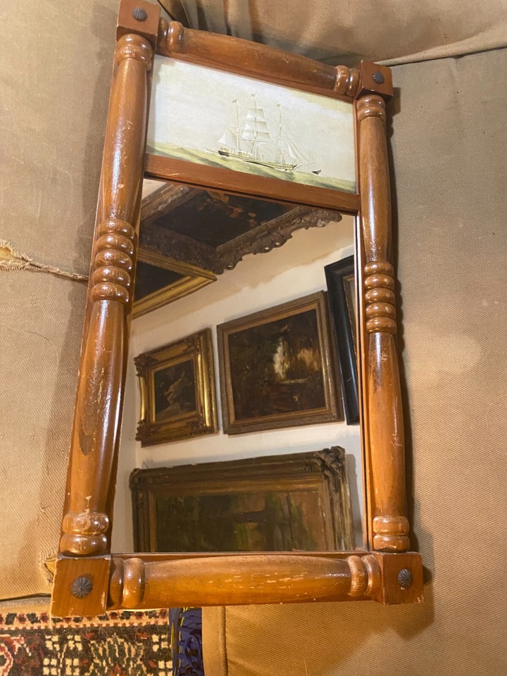 Vintage Wood Framed Federal Style Mirror - 10.0" Tall x 18.0" Wide x 1. ...