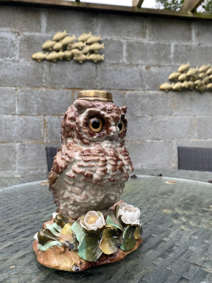 Original Victorian Nursery Sitzendorf Tawny Owl China Ceramic Oil Lamp ...