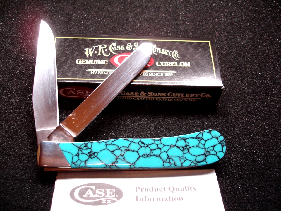 CASE XX USA MICHAEL PRATER CUSTOM WEB TURQUOISE 2 BLADE TRAPPER KNIFE ...