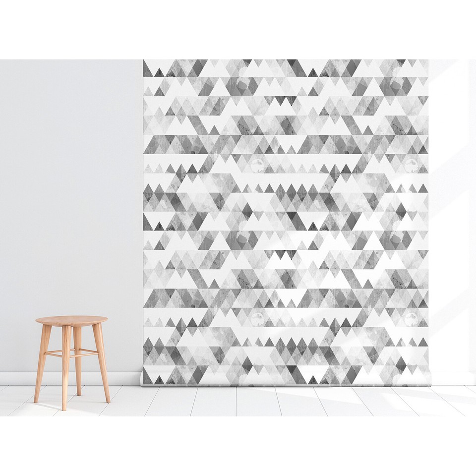 Wall Mural Grey Triangles Traditional Geometry Black and white Pattern ...