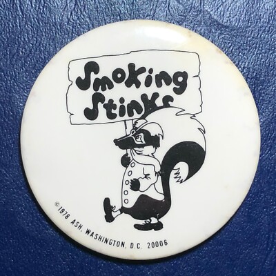 1978 SMOKING STINKS with Skunk anti-smoking large 2.5" pinback button ...