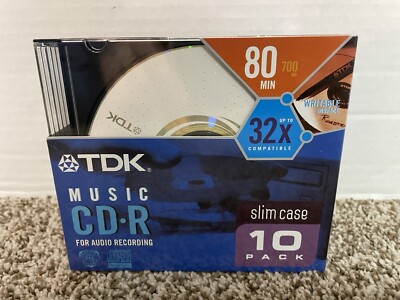 TDK Music 80 Minute 700MB CD-R Slim Case 10 Pack Disc For Audio ...