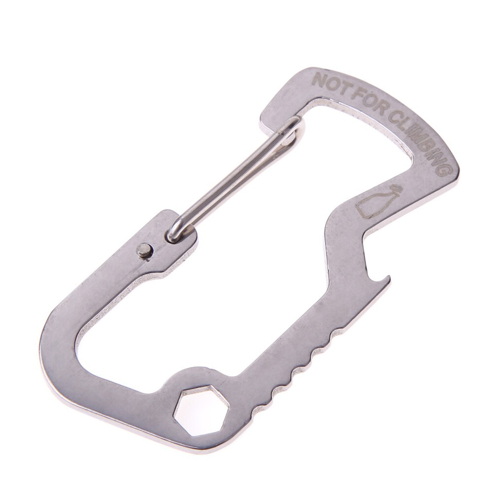 D-type Keychain Carabiner Stainless Steel Mini Multi-tool Carabiner ...