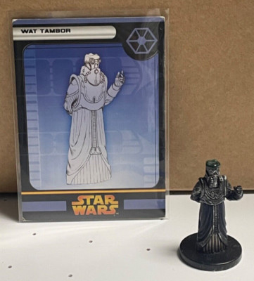 WOTC Star Wars Miniatures - Wat Tambor #41 Rare w/ Card Revenge of the ...