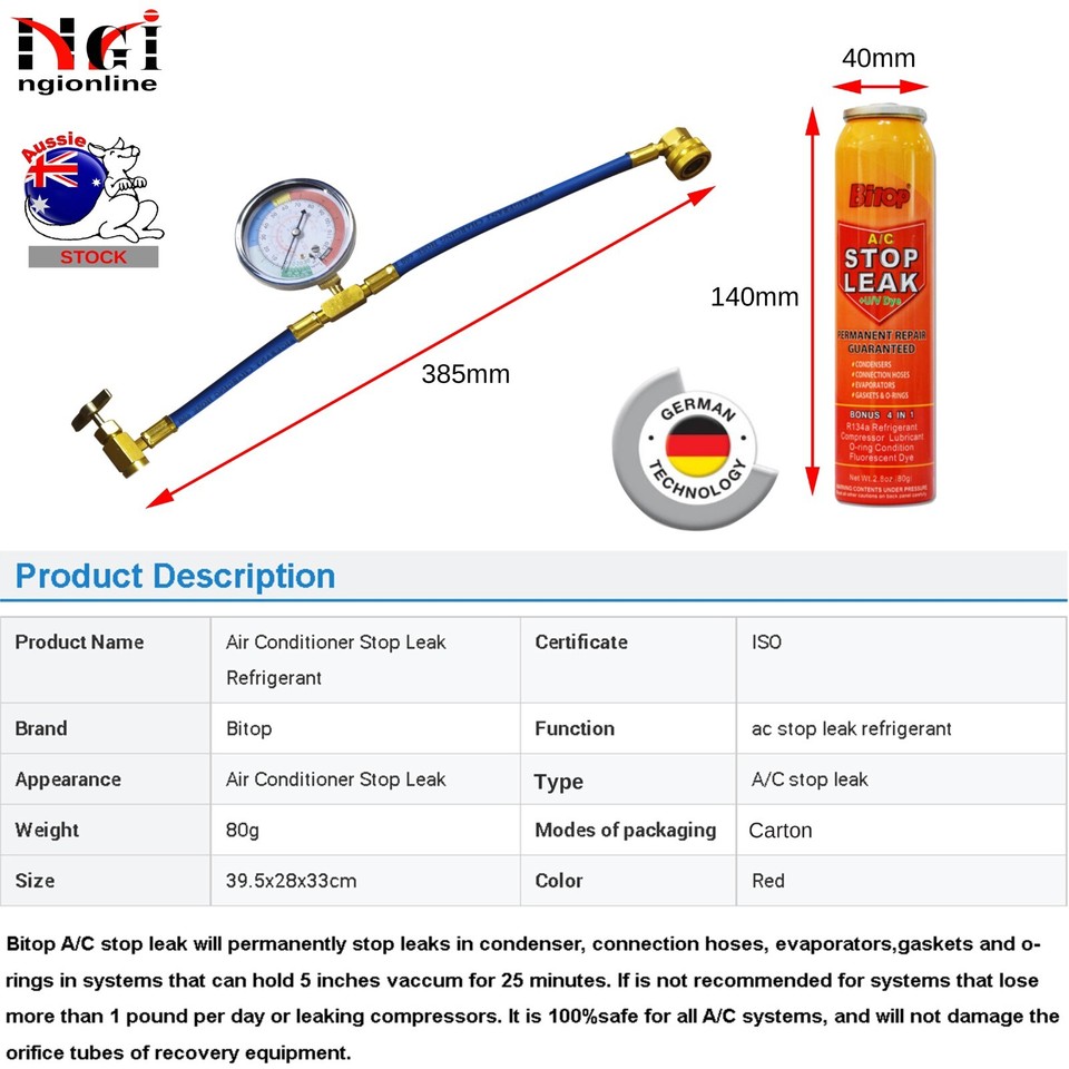 BITOP AUTOMOTIVE CAR AIR CONDITION R134a STOP LEAK SYSTEM RUBBER METAL ...
