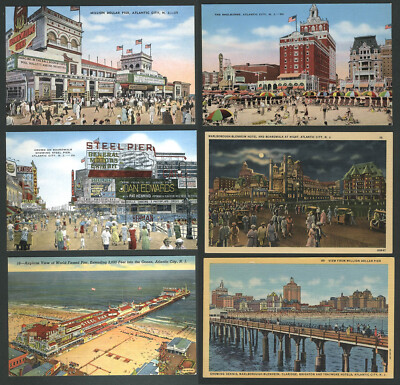 Atlantic City NJ: Six 1930s-40s Linen Postcards FUN SCENES BOARDWALK ...