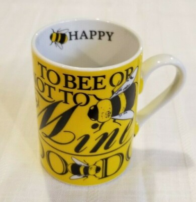 FUN & UPBEAT Bee Happy Bumble Bee Coffee / Tea MUG Cup Yellow BUZZ Dept ...
