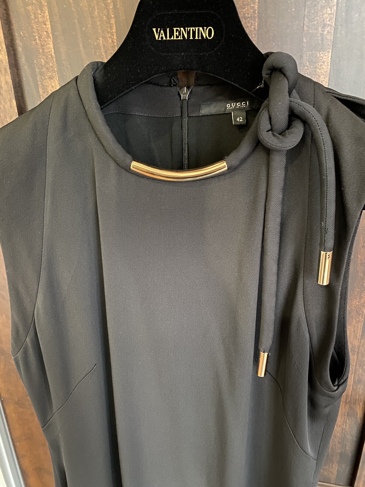 Gucci Black Sheath Cocktail Dress with Knot & Gold Em… - Gem