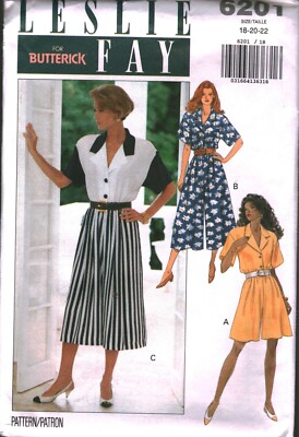 6201 Vintage Butterick SEWING Pattern Misses 1990s Culotte Dress UNCUT ...