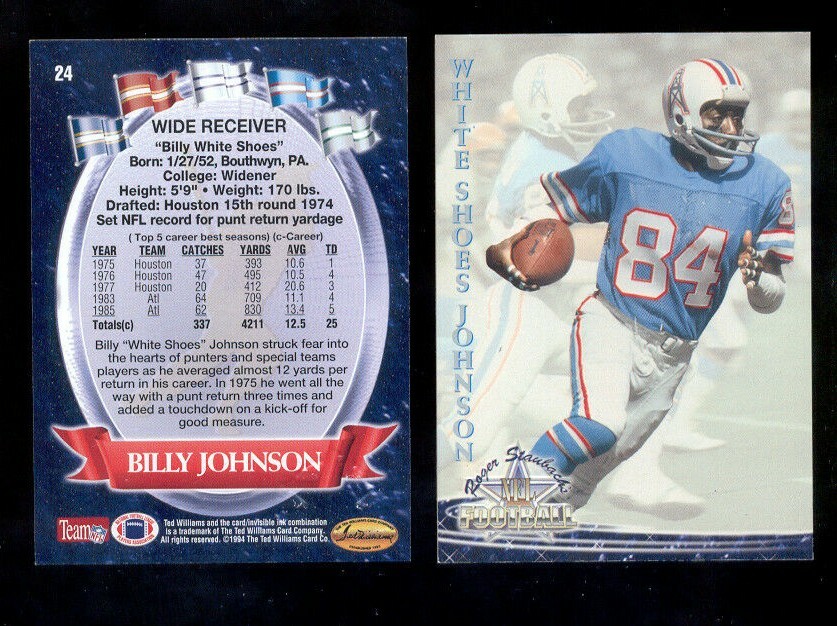 1994 TW Ted Williams BILLY WHITE SHOES JOHNSON Houston Oilers Card | eBay