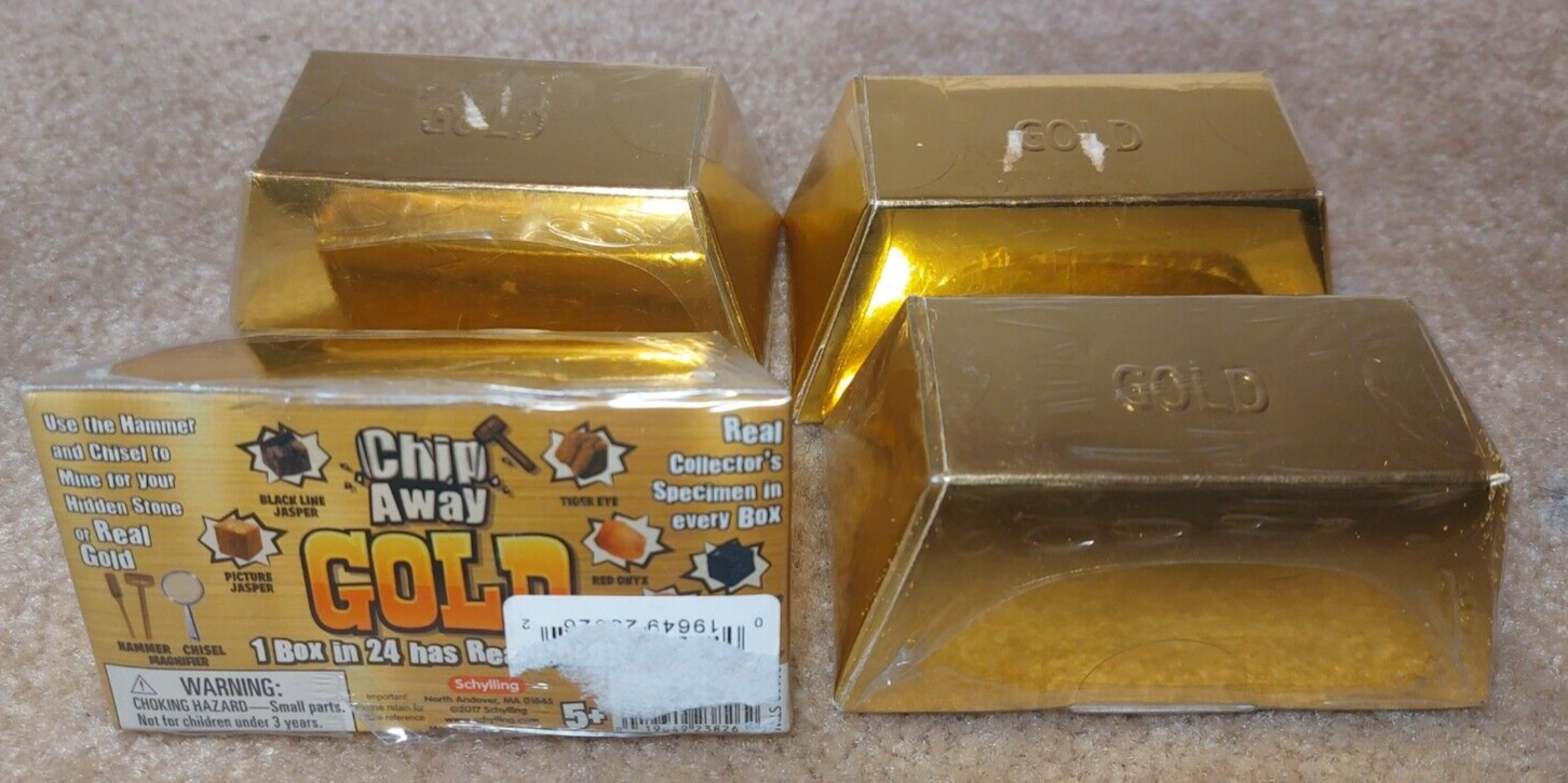 LOT OF 4, CHIP AWAY GOLD SCIENCE KIT BY SCHYLLING, 1IN 24 HAS REAL GOLD ...