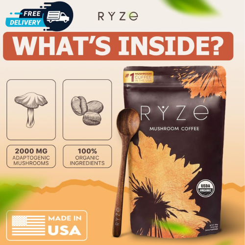 New RYZE Mushroom Coffee Organic Coffee 30 Servings in one Pack - No ...