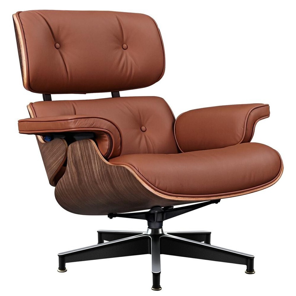 Mid Century Eams Lounge Chair and Ottoman Set Top Grain Leather ...