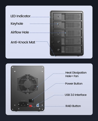 ORICO 4Bay RAID Hard Drive Enclosure Aluminum 3.5 SSD/HDD Dock Station ...