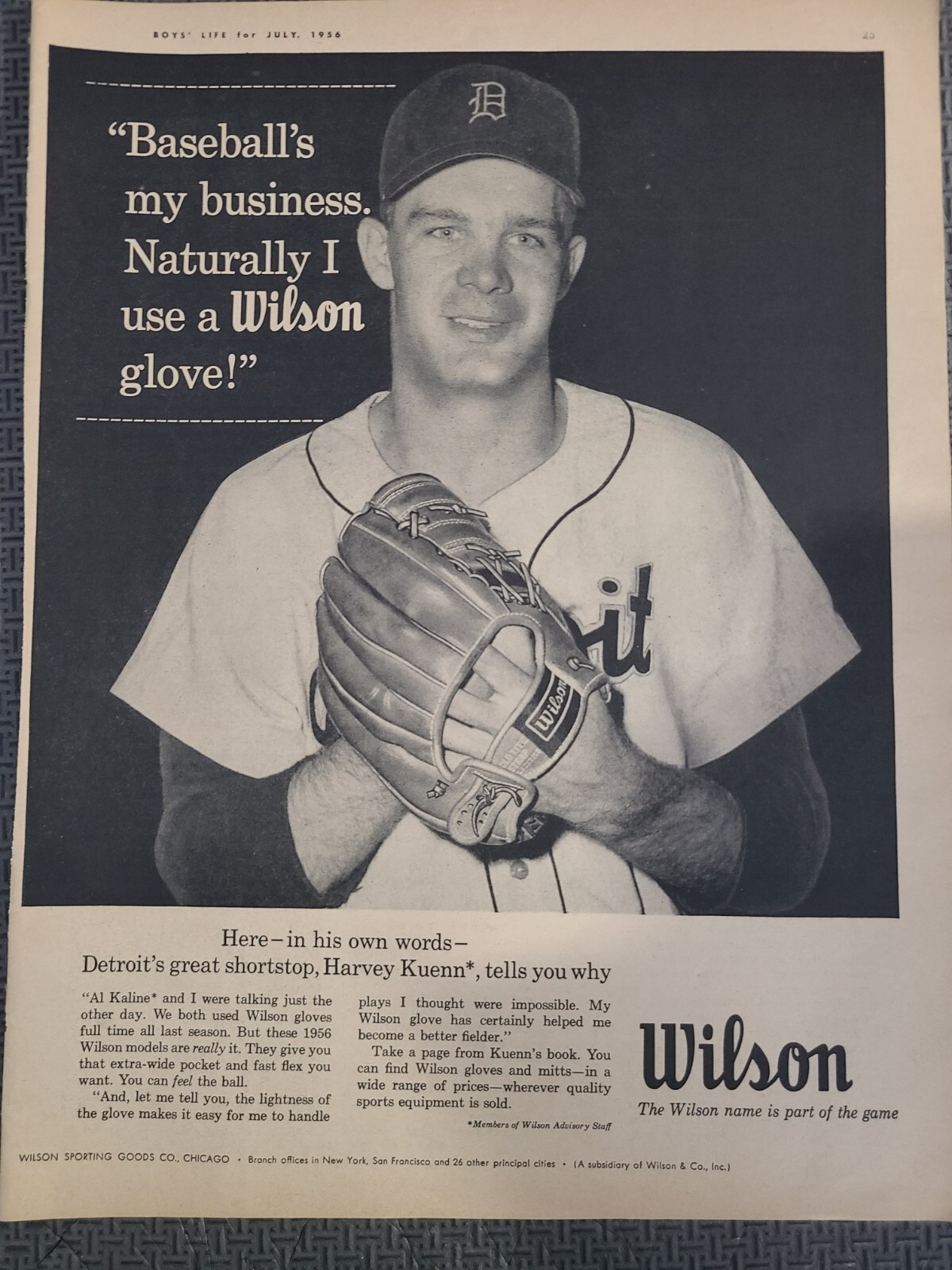 1956 Original Vintage Magazine Ad Baseball Harvey Kuenn Wilson Baseball ...