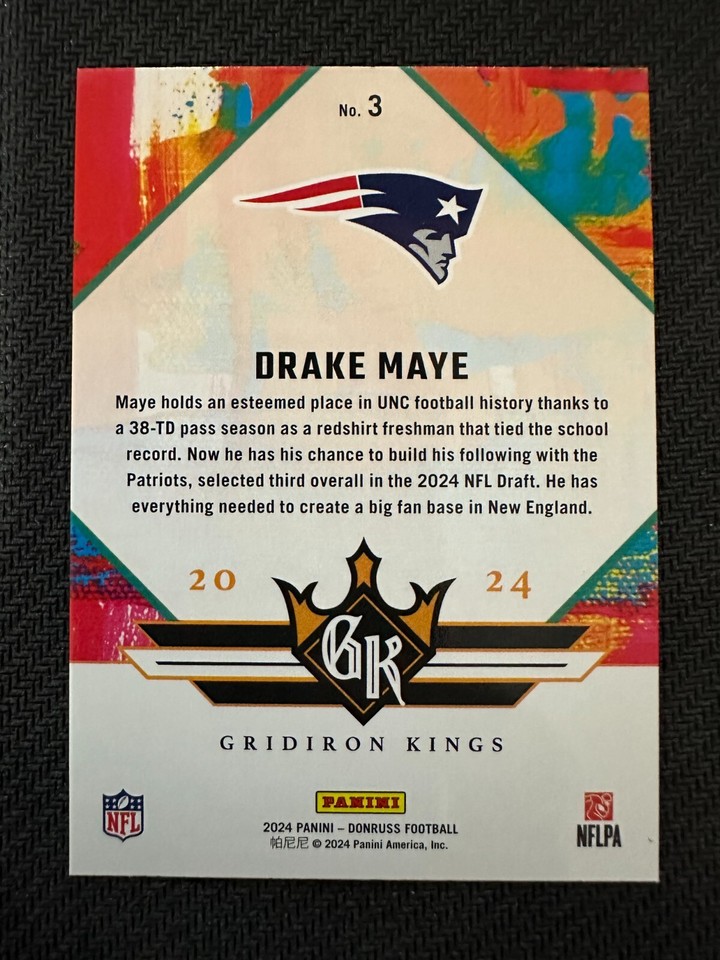 2024 Donruss Gridiron Kings #3 Drake Maye | eBay