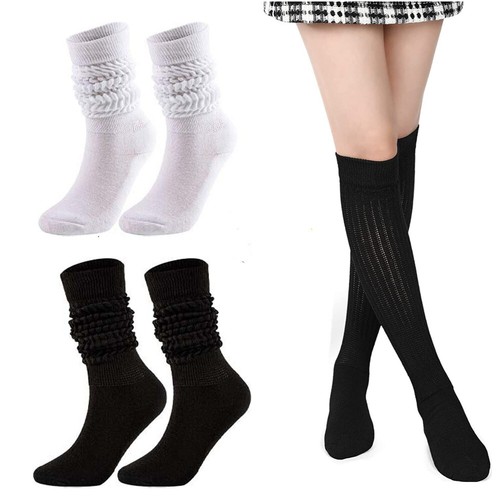 1/2Pairs Women Loose Stacked Slouch Socks Knee High Extra Long and ...