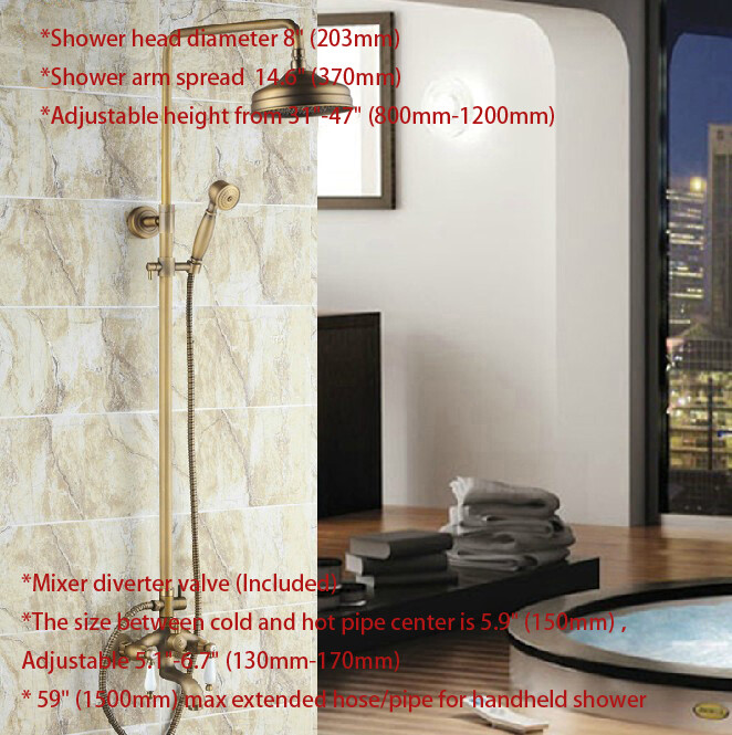 Antique Brass Rain Bathroom Rainfall Shower Set Wall Bath Tub Mixer Tap Drs004 | eBay UK