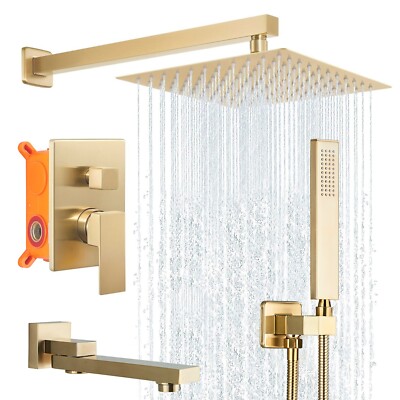 Gold Concealed Shower Mixer Taps Set 3 way Shower Valve 12" Square Twin ...