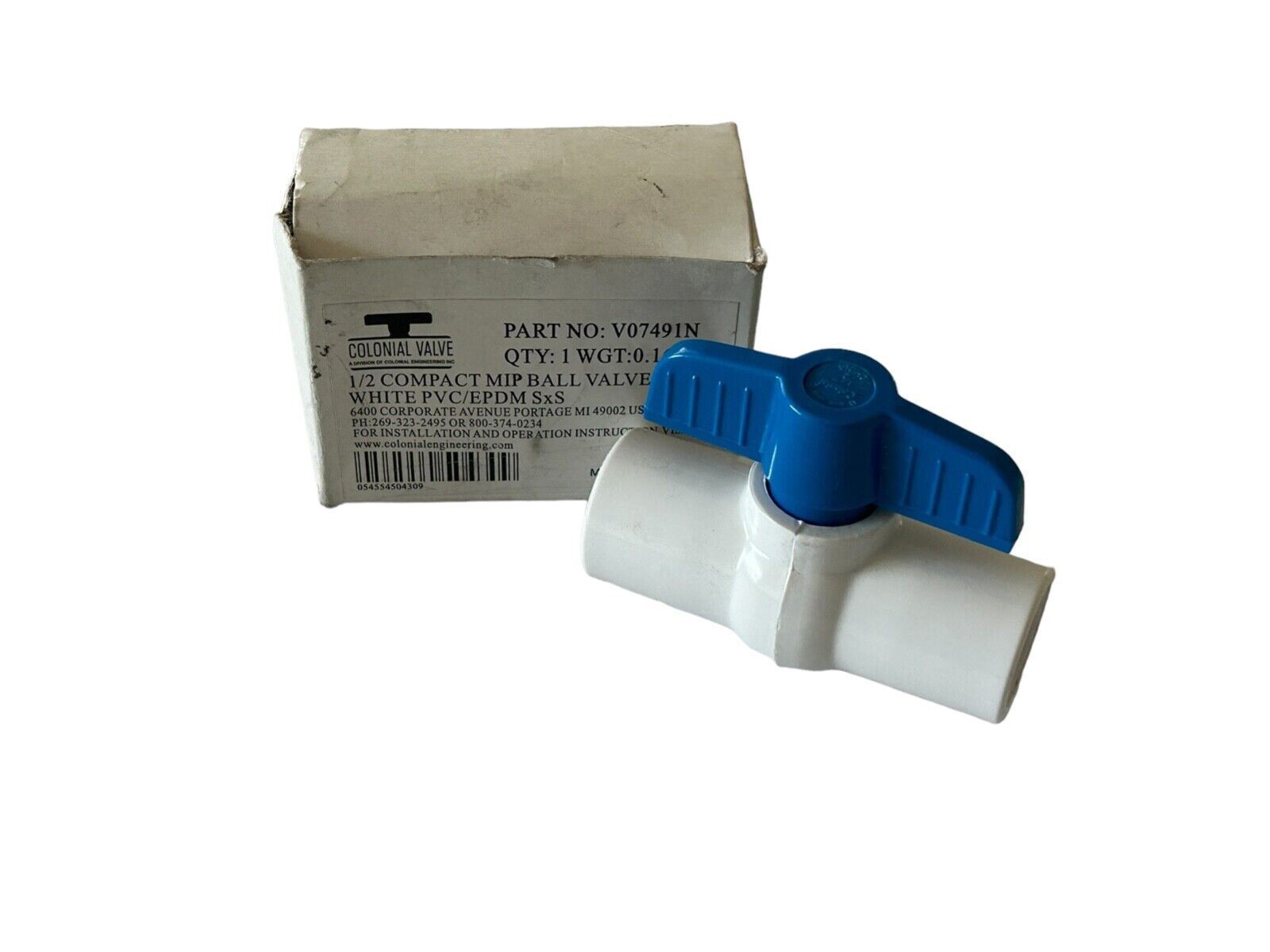 Colonial Valve V07491Nn 1/2 Compact MIP Ball Valve, White PVC / EPDM ...
