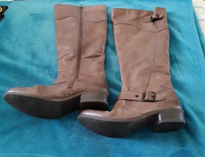 GREEN CROSS Soft Grey Leather Calf Knee High Boots Size 5 Adjustable ...