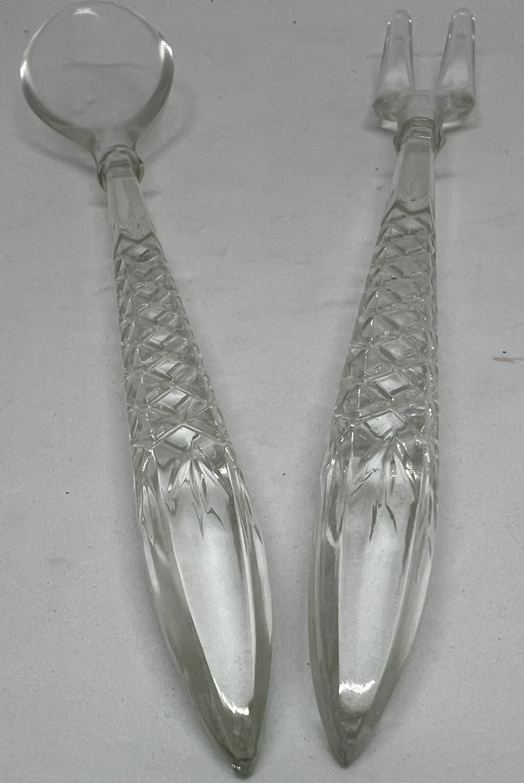 CRYSTAL SALAD SERVERS SPOON AND FORK 25CM LONG - NO CHIPS OR CRACKS | eBay