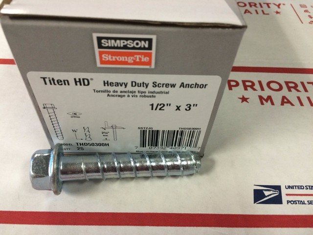 Simpson Strong Tie Titen HD Heavy Duty Screw Anchor 1/2" X 3" THD50300H ...