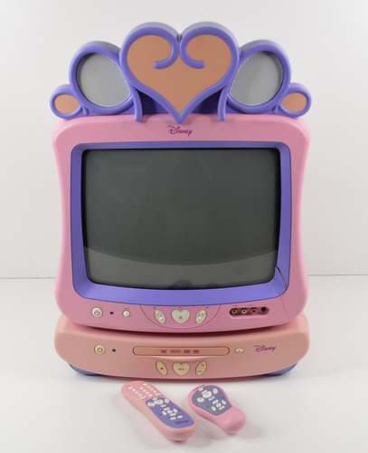Disney Princess Pink 13" CRT Color TV w/ DVD Player & 2 Remotes TESTED ...